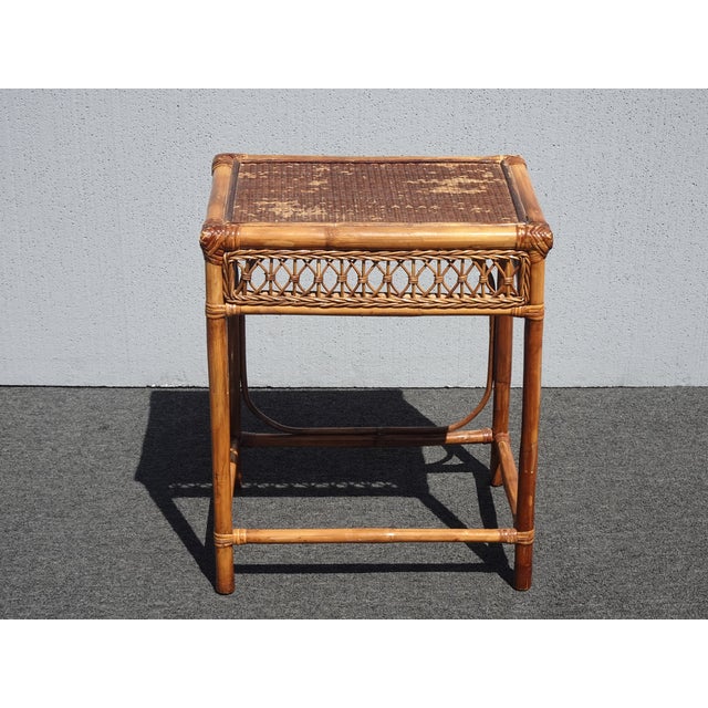 Vintage Mid Century Bamboo Rattan Side Table ~ End Table | Chairish