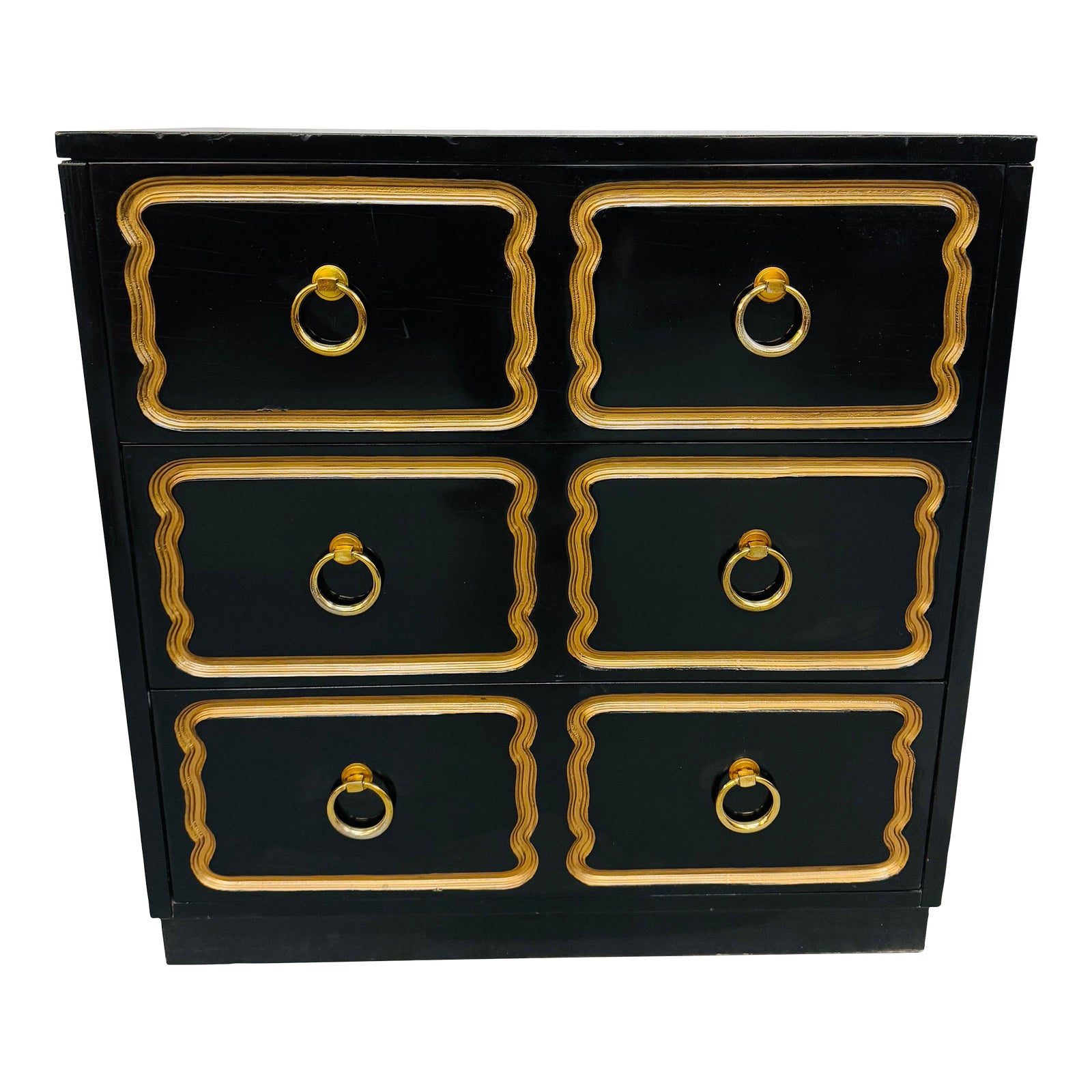 Vintage Dorothy Draper Style Black Lacquered Bachelor Chest | Chairish
