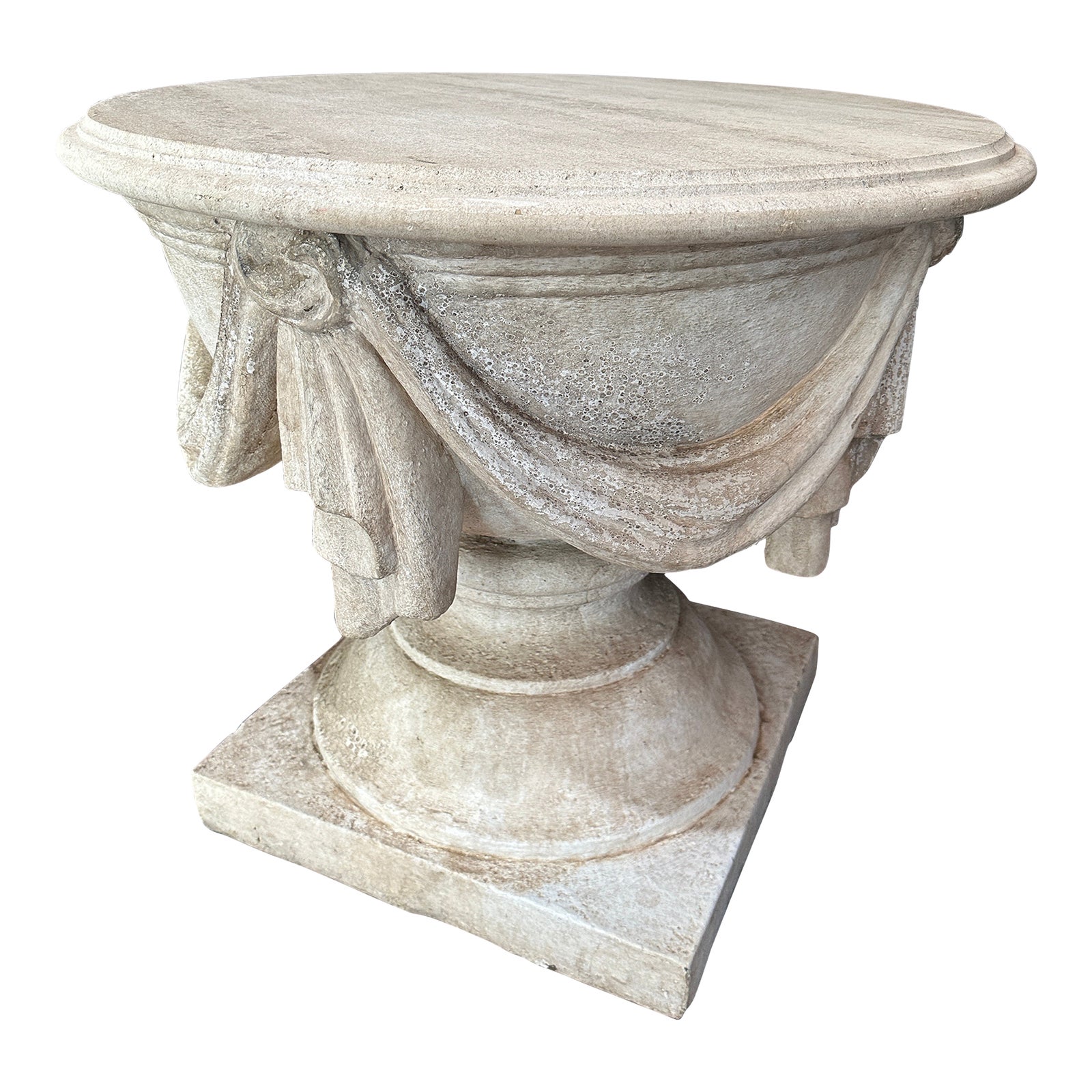 1990s Cache Draped Stone Base with Travertine Top | Chairish