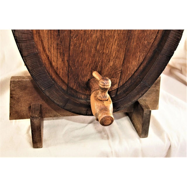 1920s Tabletop Oak Rum Barrel on Stand | Chairish