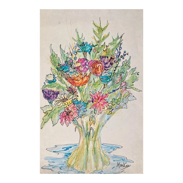 Alexandra Merker Floral Still Life Mixed Media Painting | Chairish