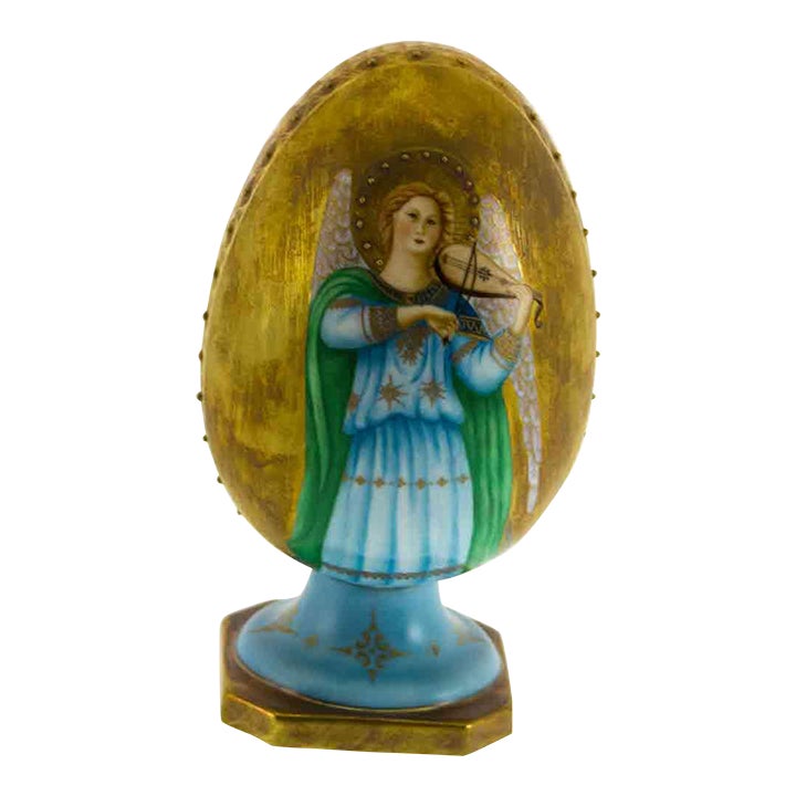 1990s Large Easter Egg With Angel Painting | Chairish