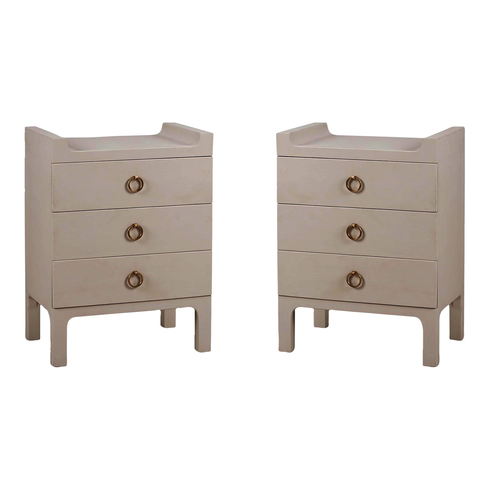 Pair of Small Linen Wrapped Modern Scandinavian Nightstands | Chairish