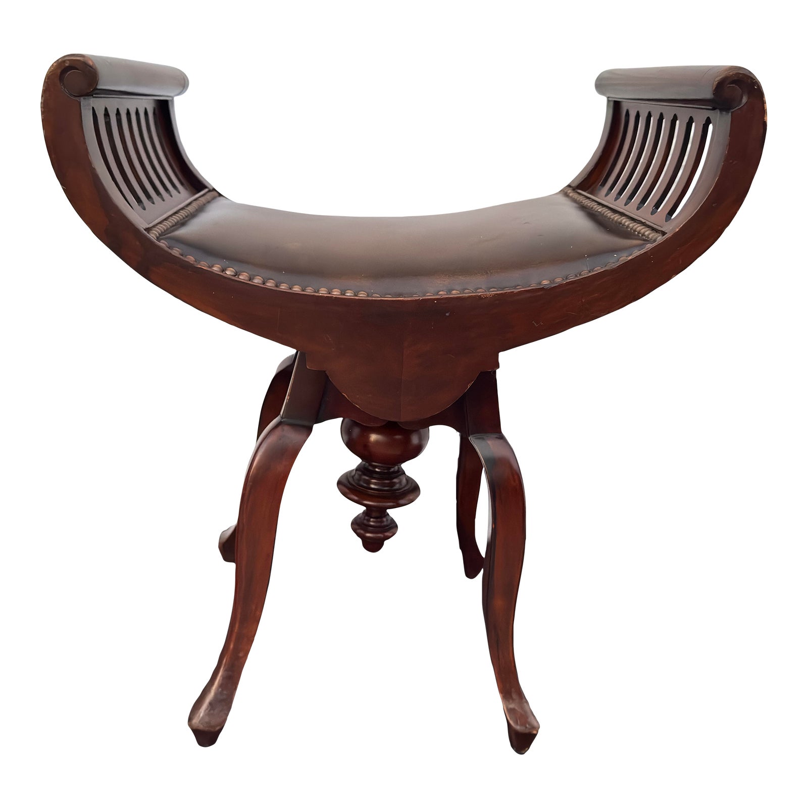 Antique Victorian Leather Upholstered and Carved Stool With Nailhead ...