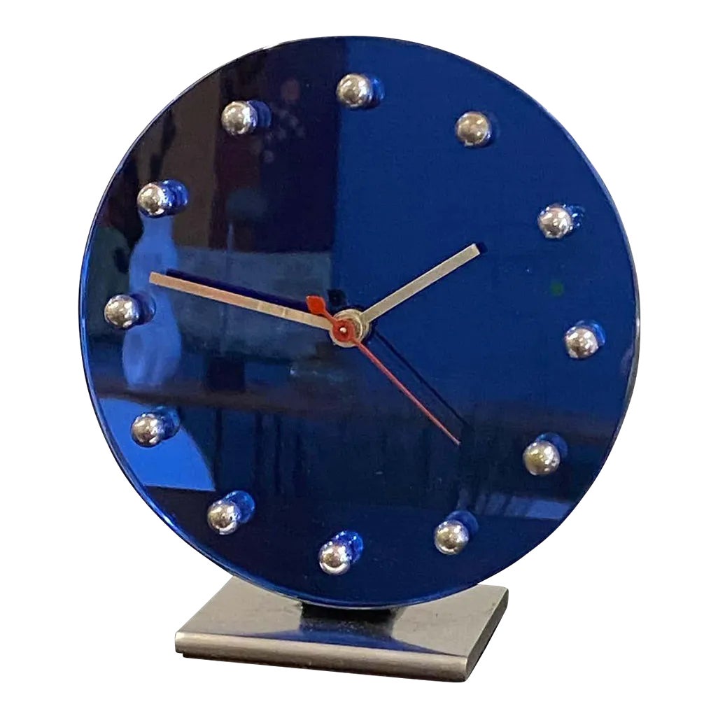 Gilbert Rohde for Herman Miller Blue Mirror Clock | Chairish
