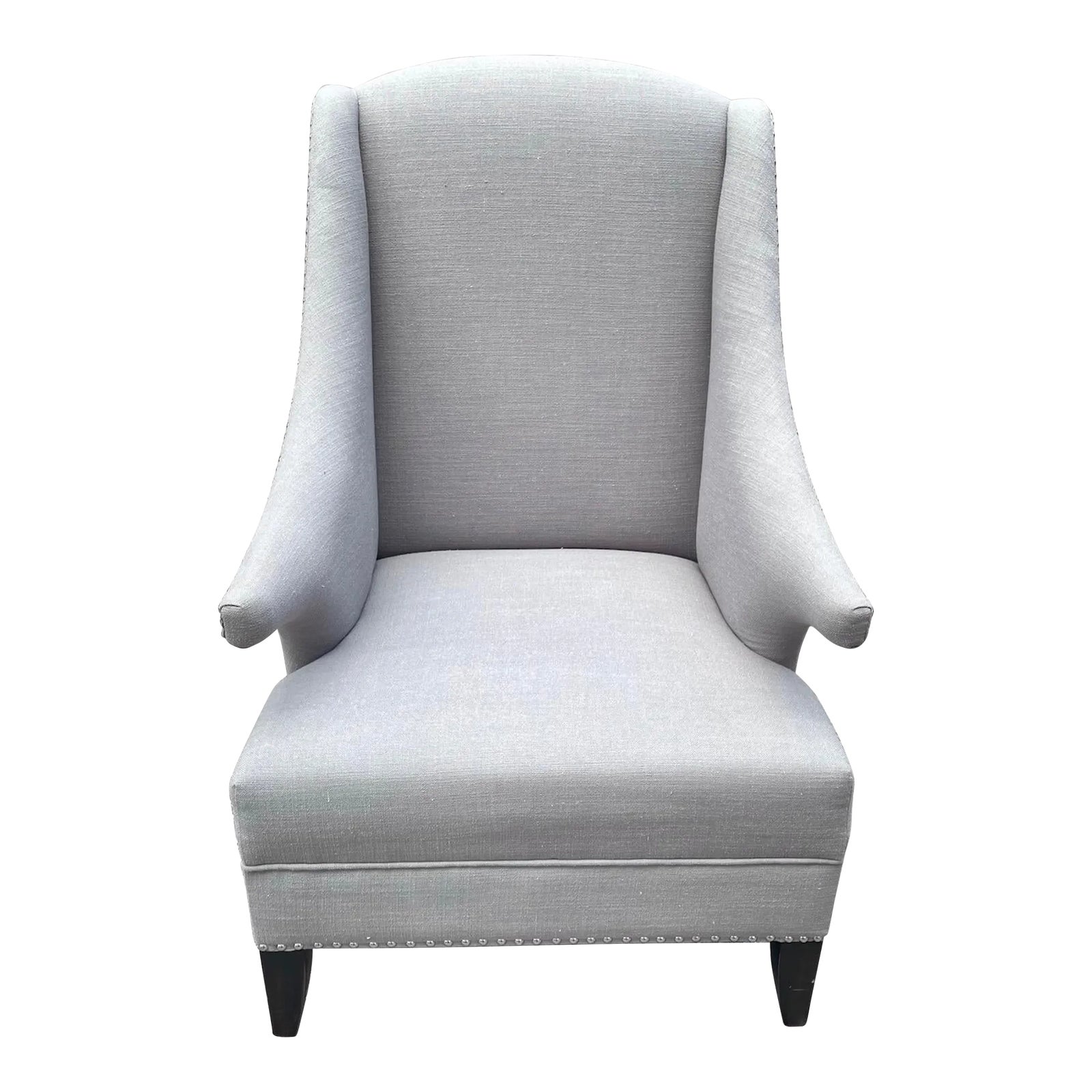 Grey Midcentury Style Wing Back Chair | Chairish