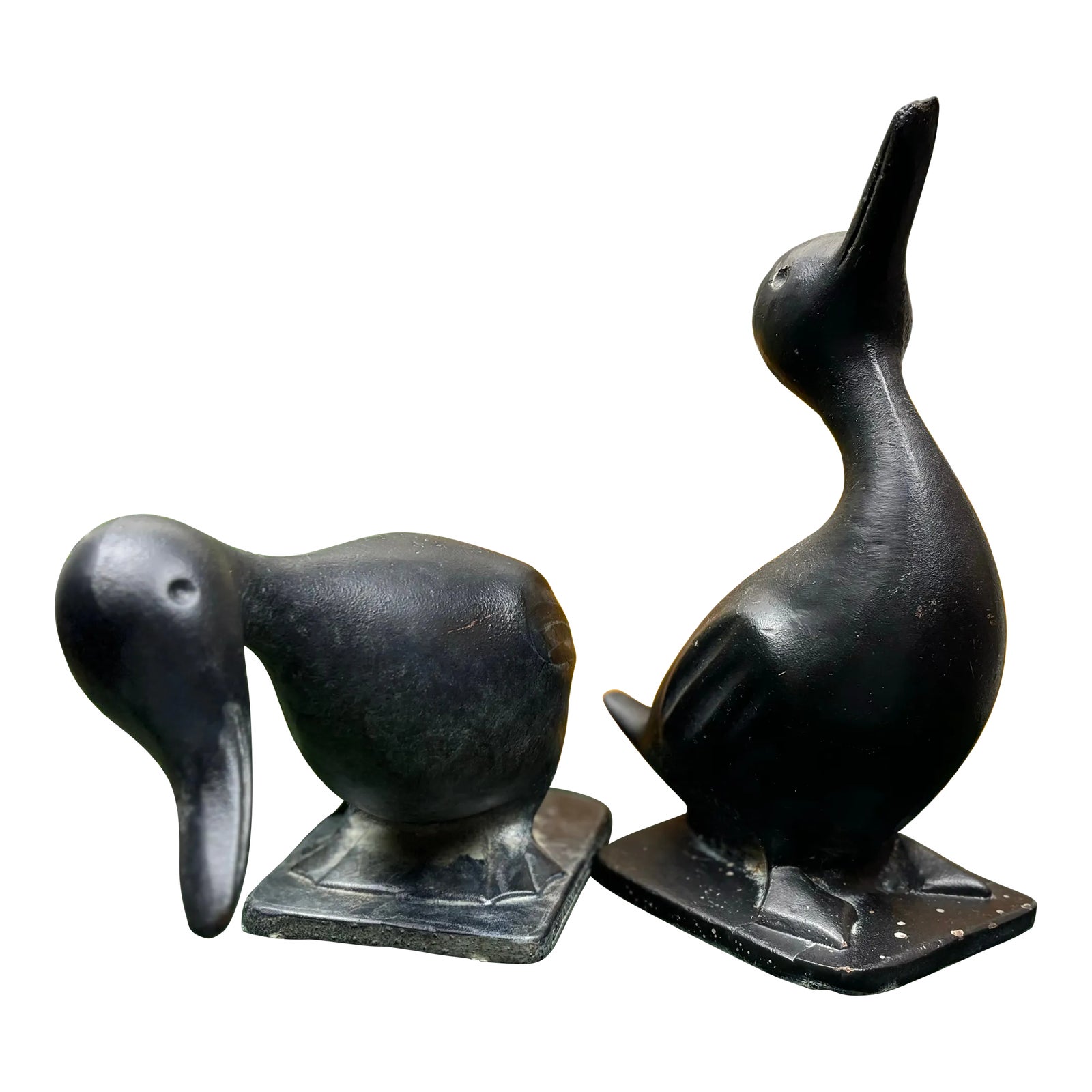 Set of 2 1950s Solid Cast Iron Ducks, Stamped Virginia Metal Crafters ...