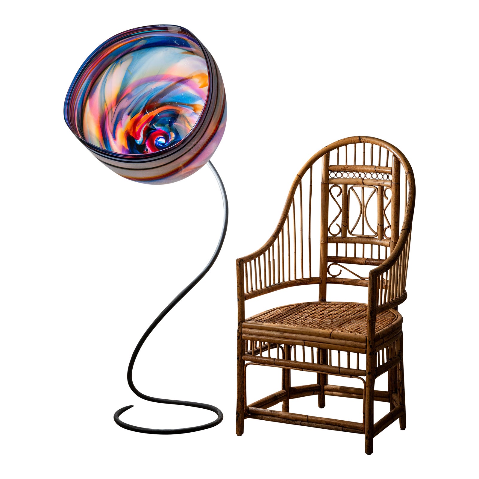 David Goldhagen Cosmic Vortex Art Glass Pod on Stand | Chairish