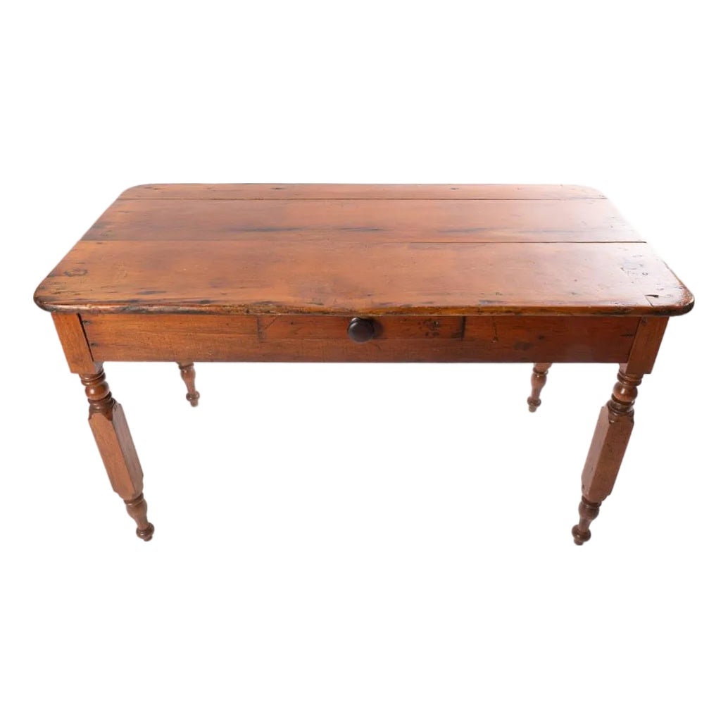 19th Century Country One Drawer Farmhouse Kitchen Work Table | Chairish