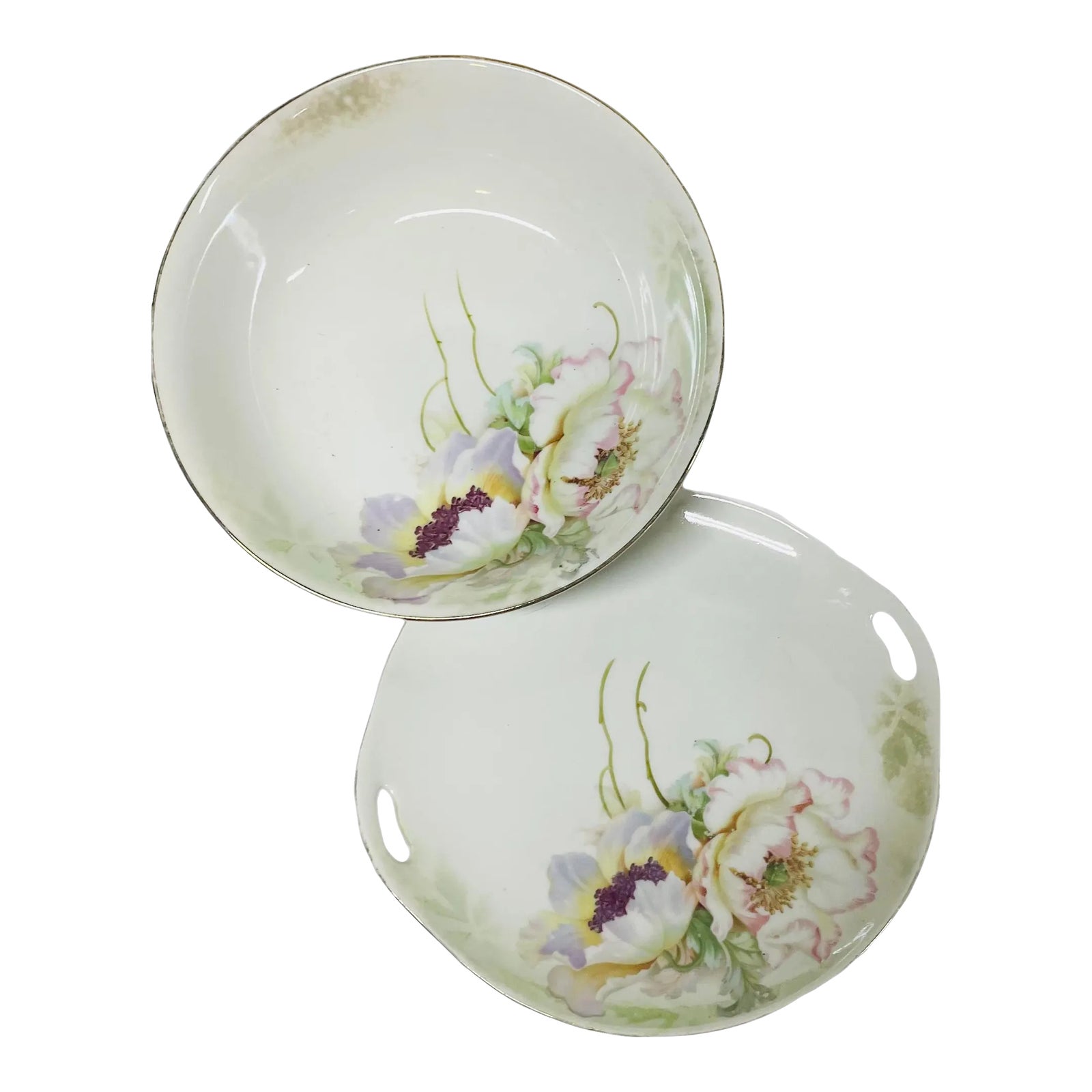 1940s German Hand Painted Peonies Serving Bowl and Tray by Kloster ...
