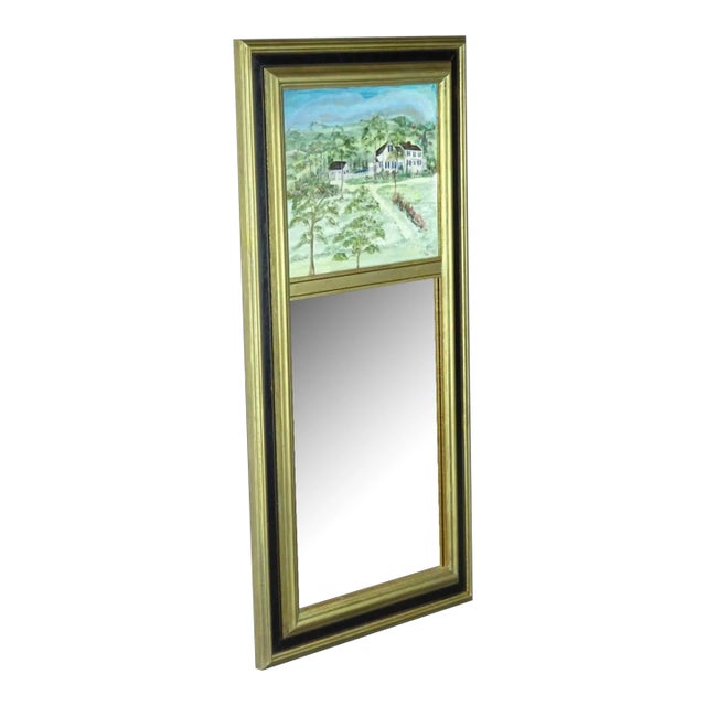 1990s Folk Art Decorated Painted Two Panel Mirror “the Barnes House ...
