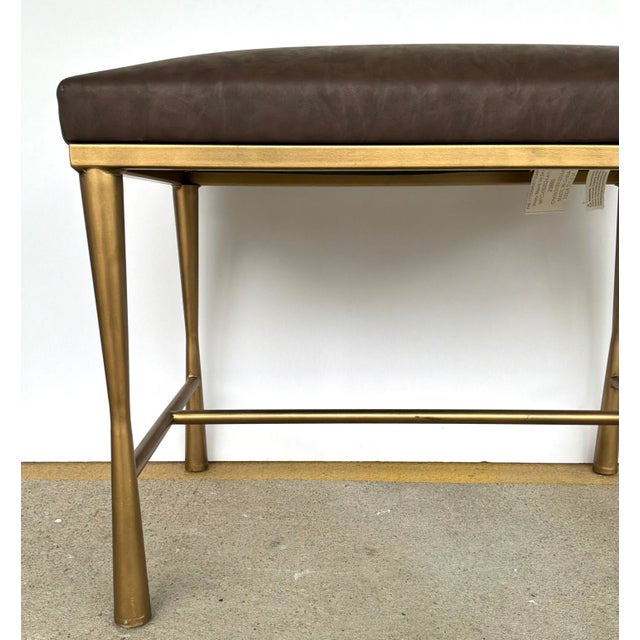 Moderne Faux Brown Leather Bench | Chairish