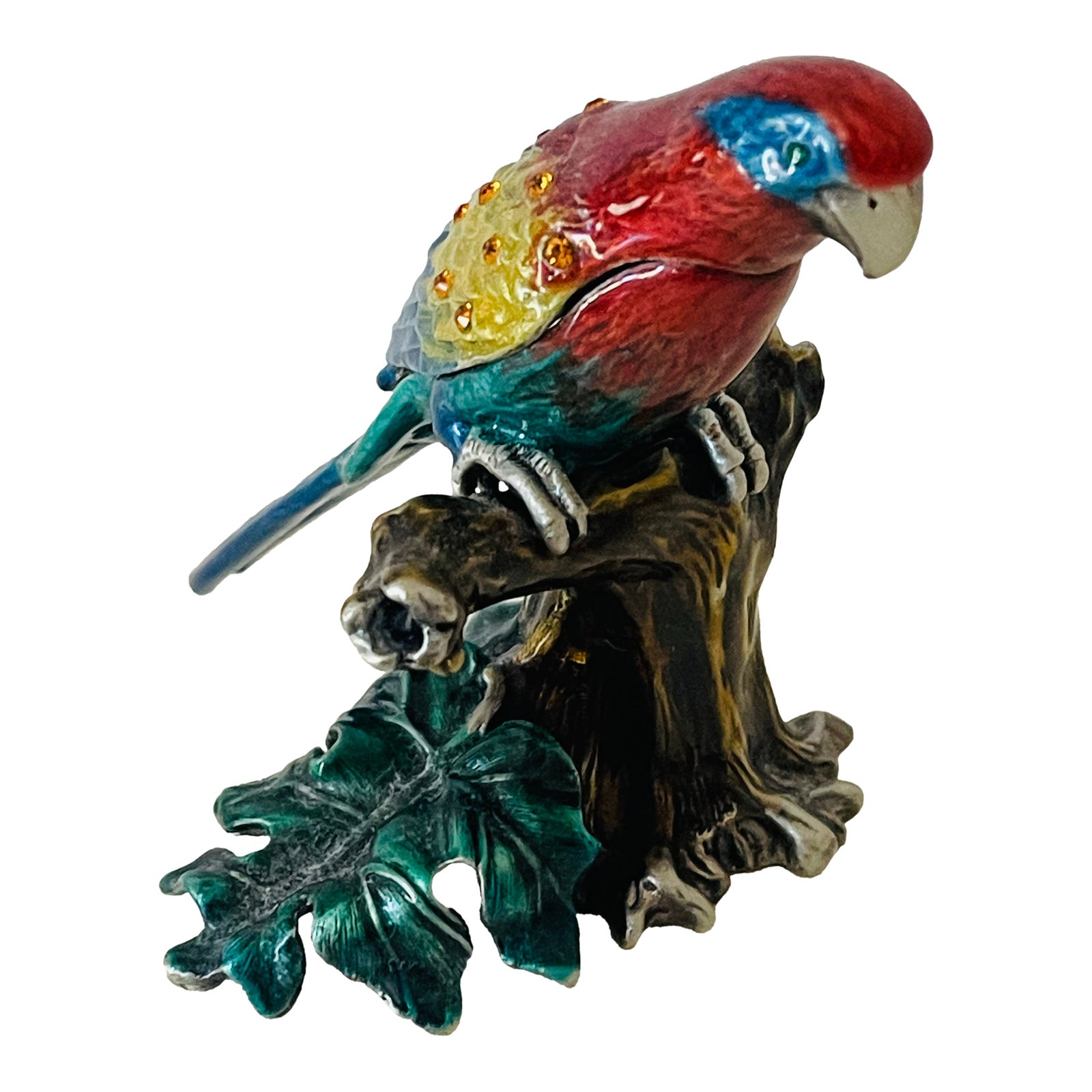 1990s Jay Strongwater Enamelled Bird Box Sculpture | Chairish