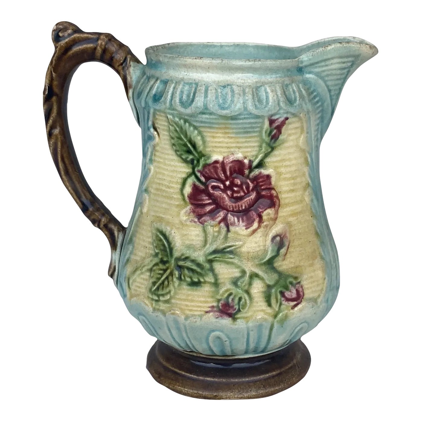 Small French Majolica Rose Pitcher Creamer Circa 1900 | Chairish