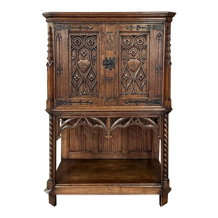 Antique Hand-Carved Gothic Revival Raised Cabinet | Chairish