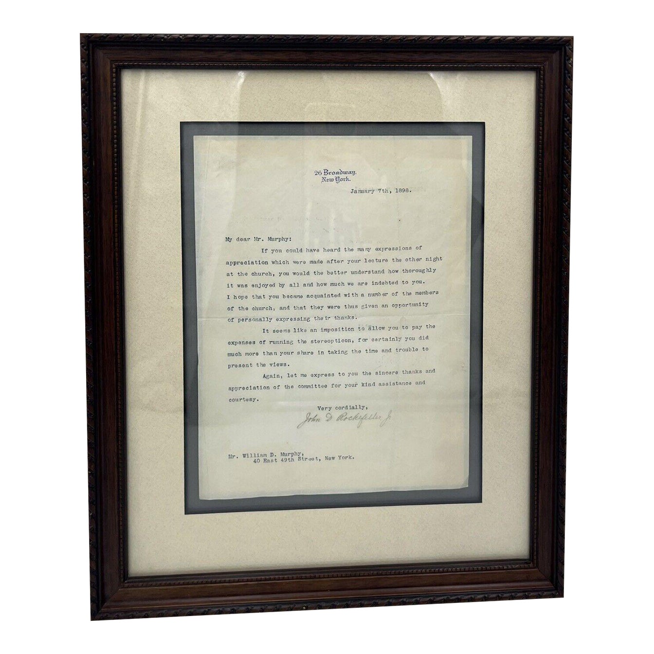 1898 John D. Rockefeller Jr. Autographed New York Letter | Chairish