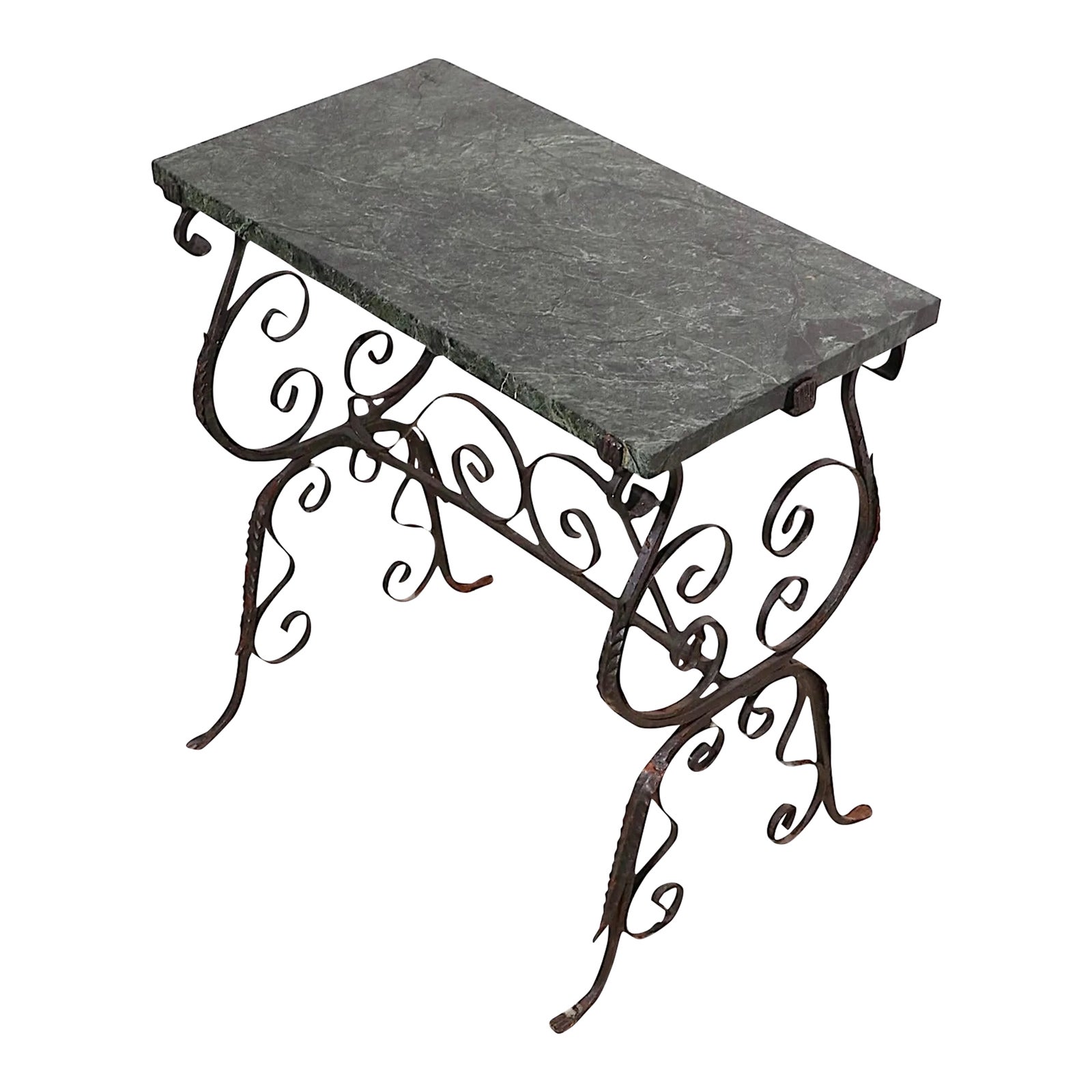Gothic Revival Spanish Style Marble Top Wrought Iron Base Table Circa ...