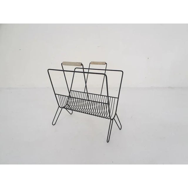 Mid-Century Black Metal Magazine Rack, Netherlands, 1950s | Chairish
