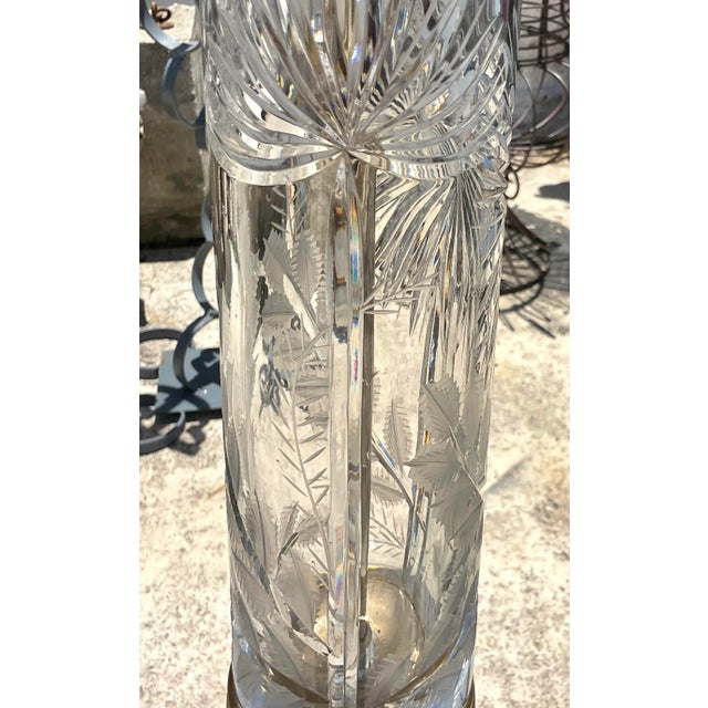 Vintage Signed Geyer Dresden Cut Crystal and Brass Dual Socket Floor ...