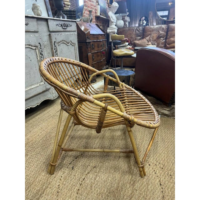 Classic Vintage Mid Century Modern French Bamboo Rattan Chair | Chairish