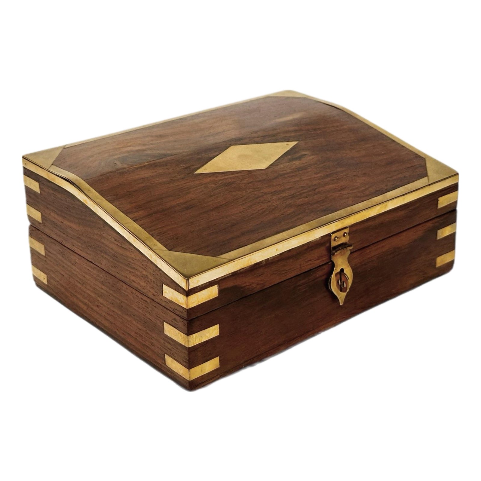 Vintage Mid-20th Century Brass Inlaid Wooden Rectangular Decorative Box ...