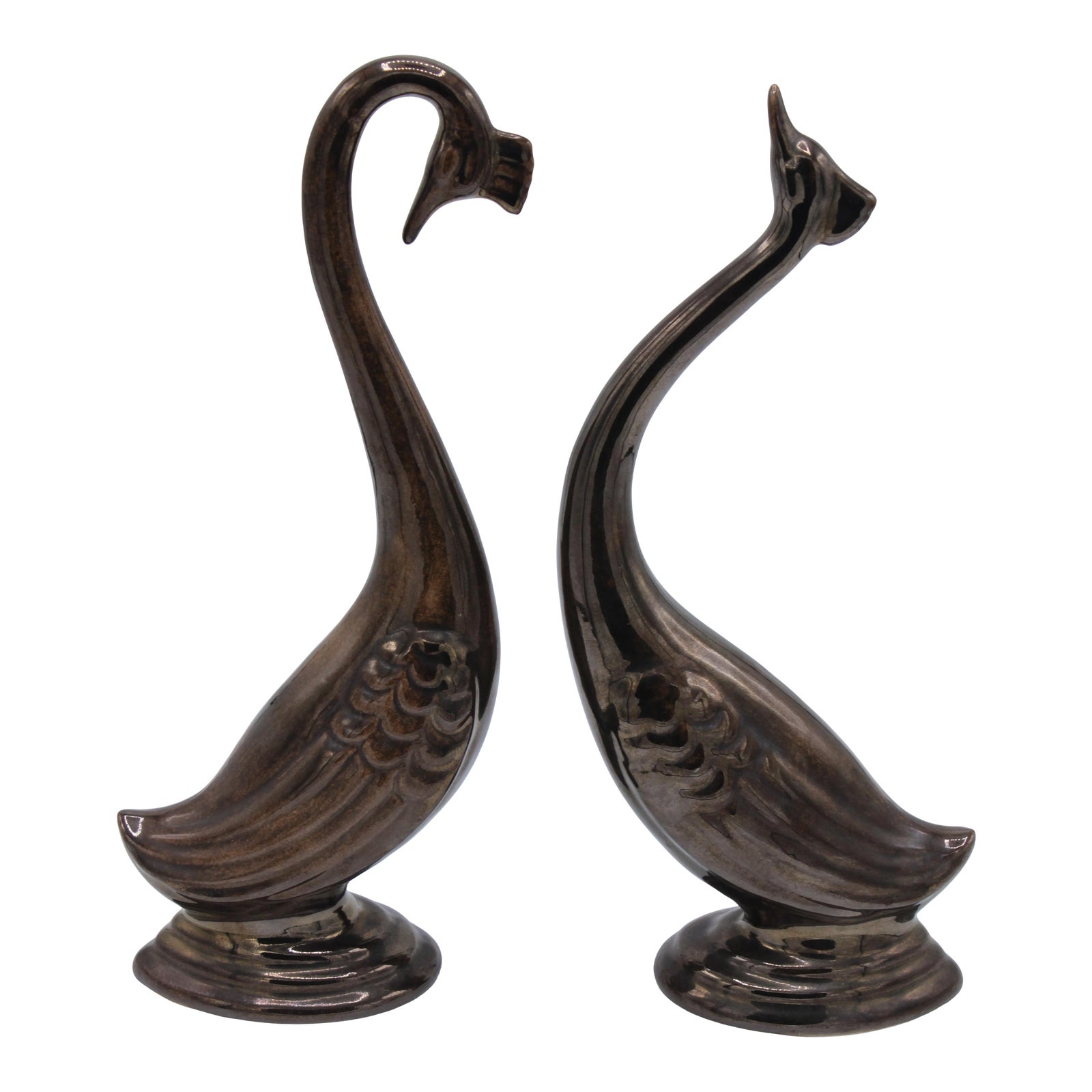 Mid Century Modern Bronze Ceramic Cranes - Set of 2 | Chairish