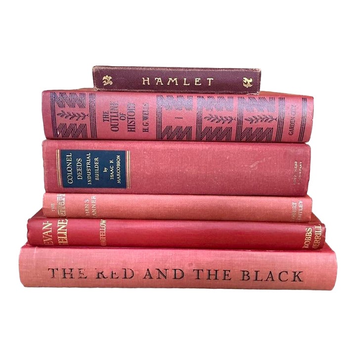Antique & Vintage Red Book Collection Great for Decor - Set of 6 | Chairish