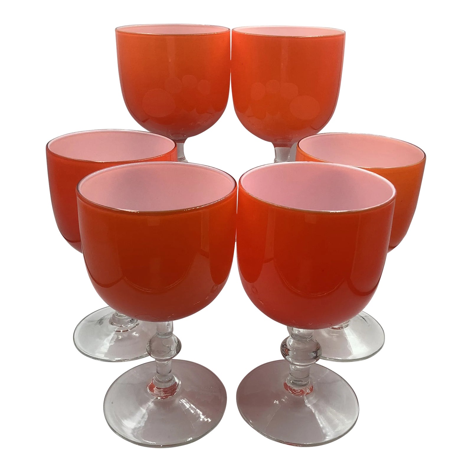 Carlo Moretti Italy Orange Cased Glass Wine Glasses Goblets - Set of 6 ...