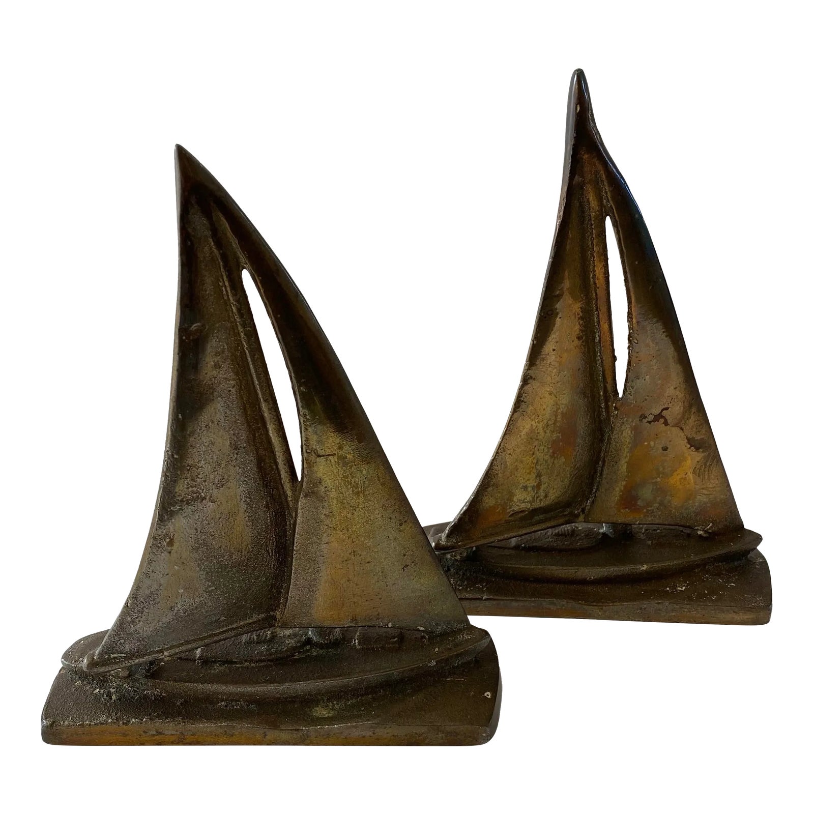 Vintage 1960s Bronzed Sailboat Art Bookends - a Pair | Chairish