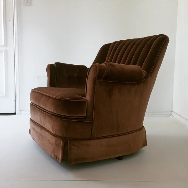 1960s Vintage Velvet Swivel Chair | Chairish