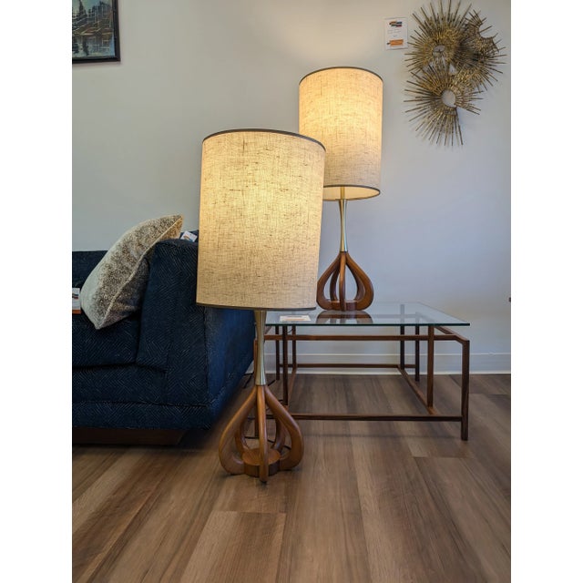 Pair of 1960s Sculpted Wood Lamps by Vh Woolums, Rewired | Chairish