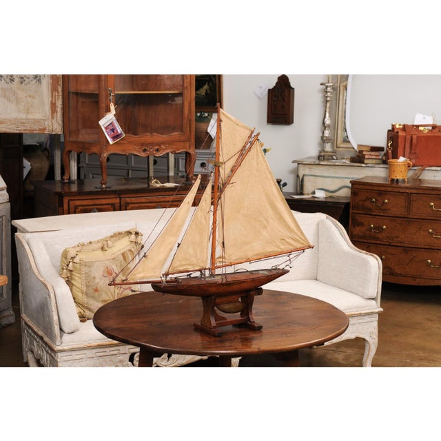 English 1920s Gaff Cutter Four Sail Pond Yacht on Stand with Solid Hull ...