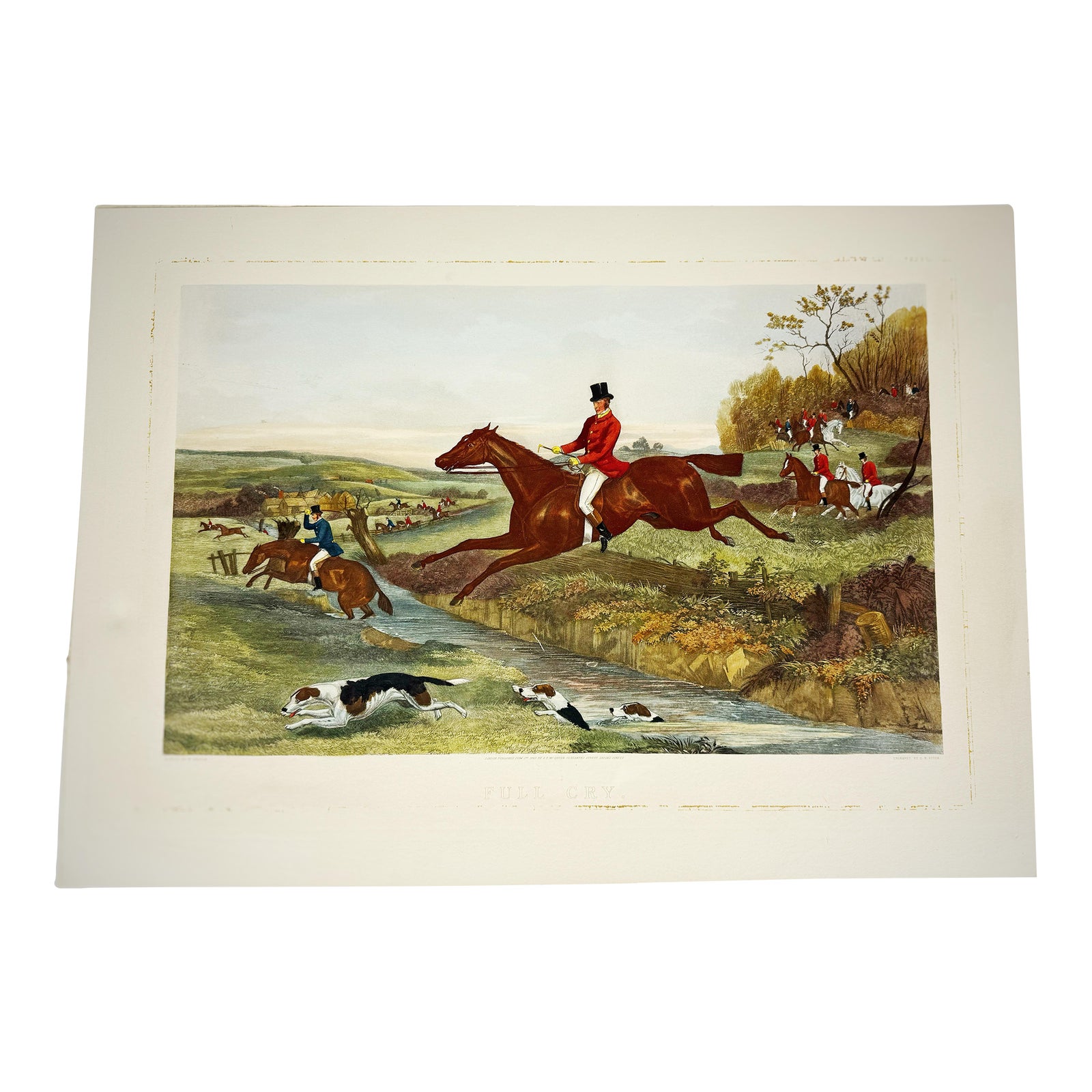 1883 g.p. McQueen English Fox Hunting “Full Cry” Hand Colored c.r ...