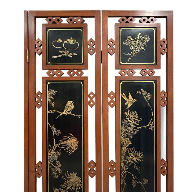 Mid-20th Century Chinese Hardwood Folding Screen/Room Divider With ...