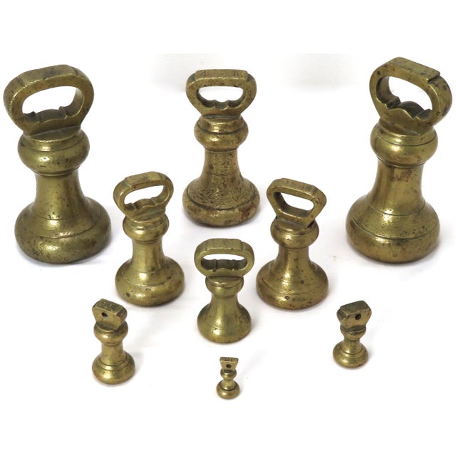 Antique Large Scale English Brass Balance Scale Weights Set- 9 Pieces ...