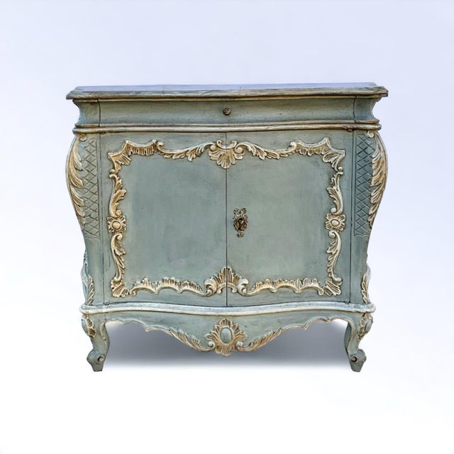 Italian Rococo Style Painted French Blue Commode / Cabinet Faux Marble ...