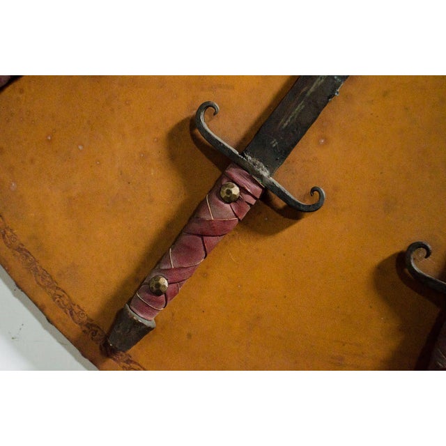 1950s Folk Art Medieval Leather and Sword Hanging Decor | Chairish