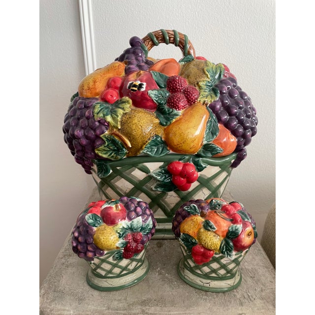 Vintage Ceramic Fruit Basket Lidded Dish and Salt and Pepper Shakers by ...