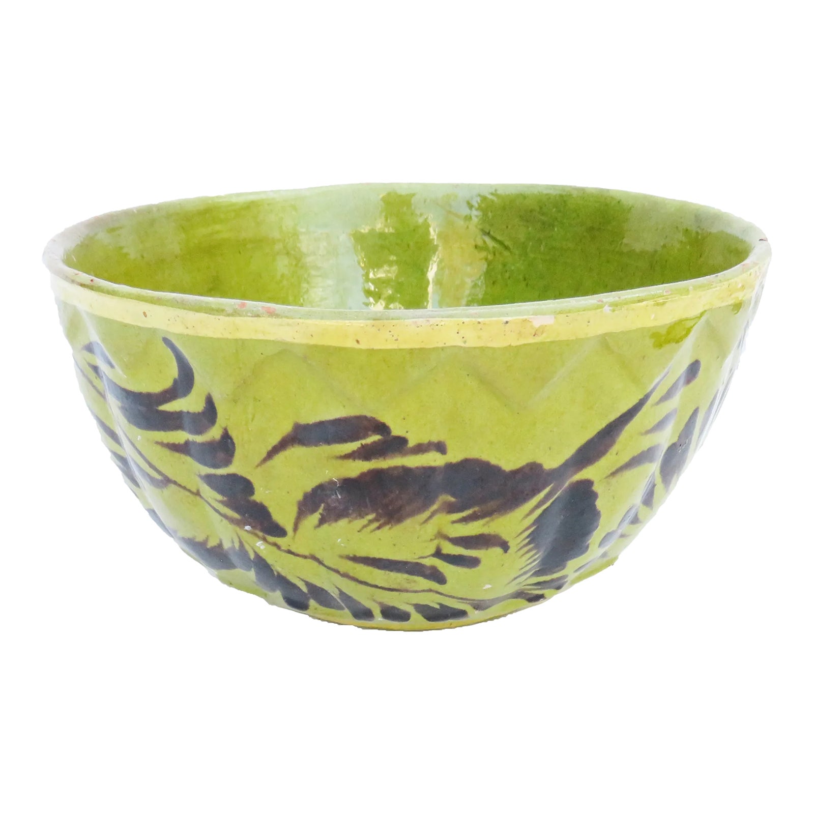 1940s Tlaquepaque Mexican Chartreuse Green Folk Art Pottery Bowl ...