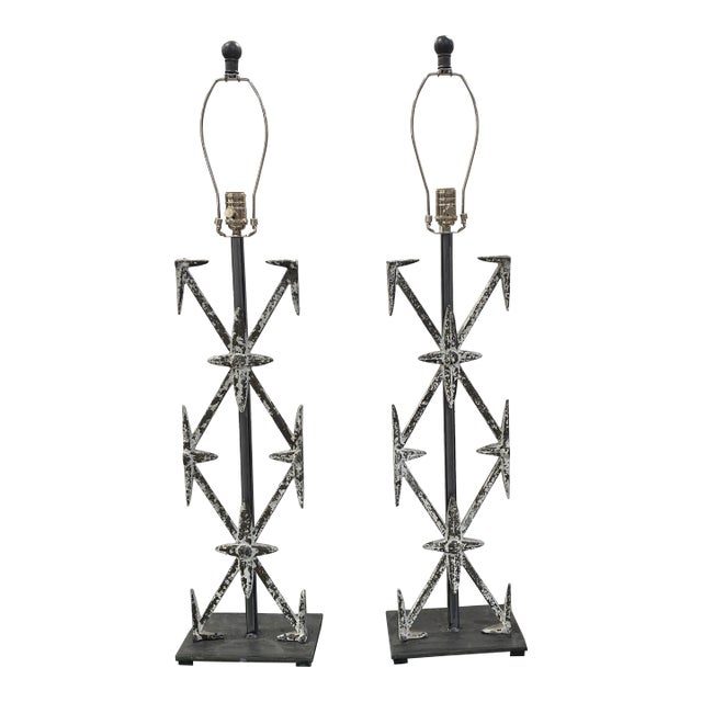 Pair of French Iron Starburst Table Lamps | Chairish