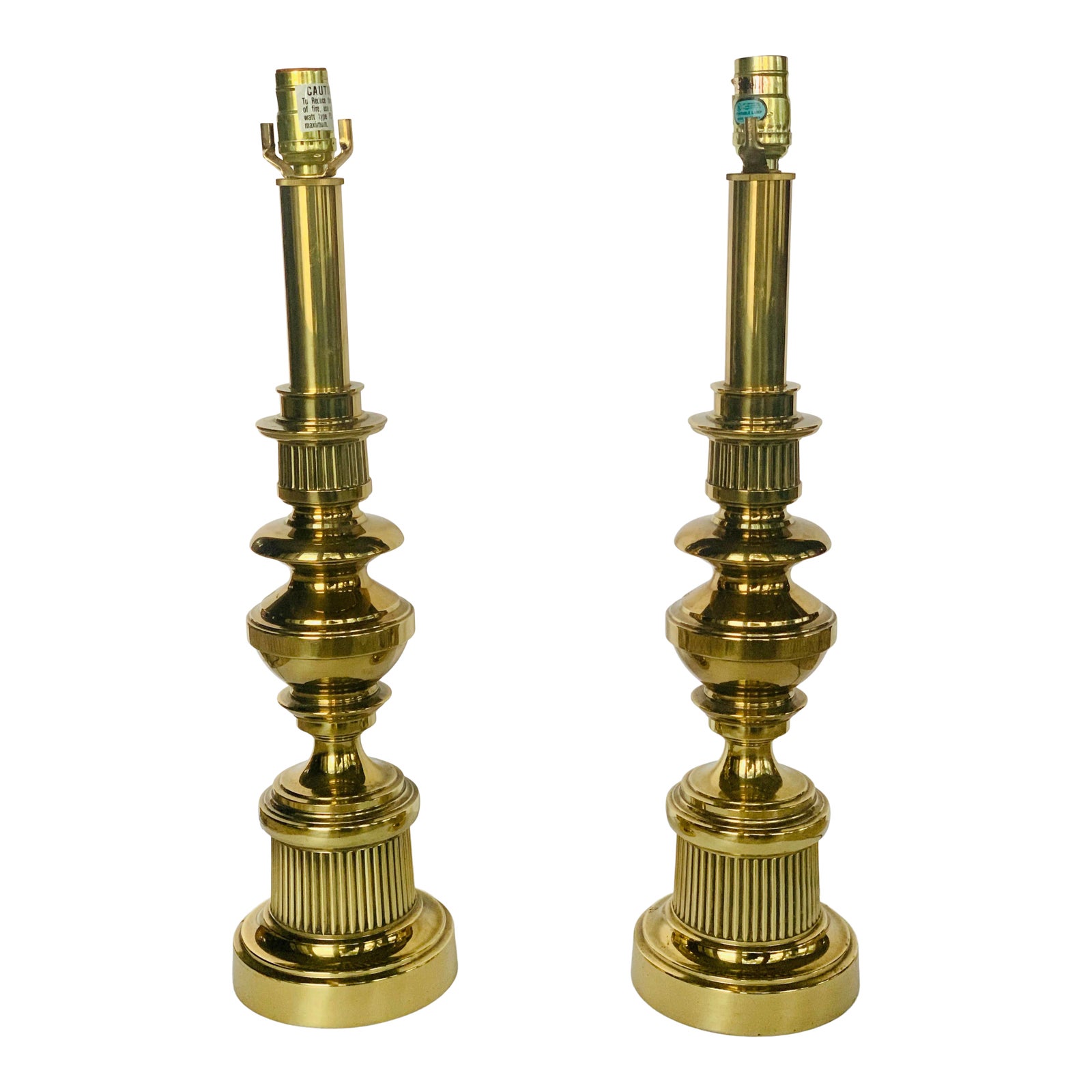 Stiffel Mid-Century Modern Brass Fluted Column Lamps in Rare Mint ...