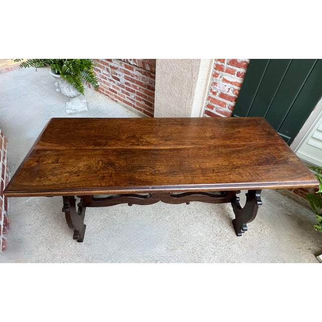 Antique Italian Trestle Dining Table Desk Walnut 6 Ft Console Table ...