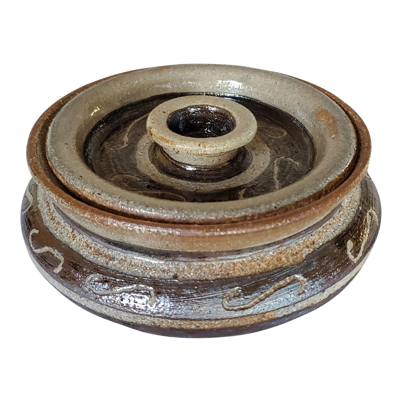 1980's B. Fullmer Modern Brown and Taupe Ceramic Stoneware Bowl With ...