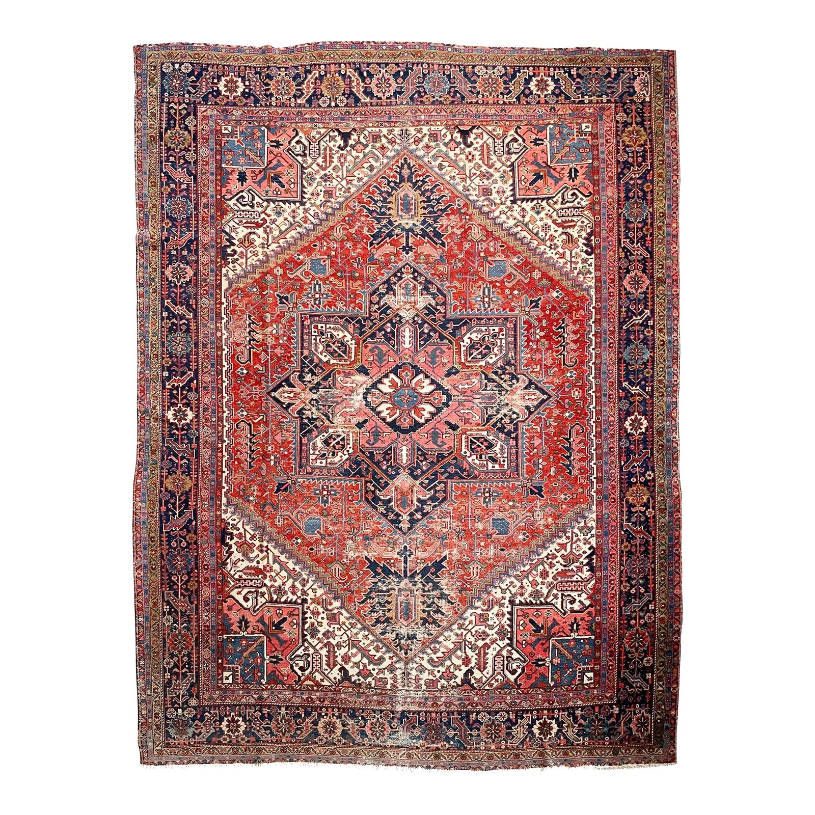 1920's Antique Deep Red and Blue Coloring Rug 10 6 X 13 | Chairish