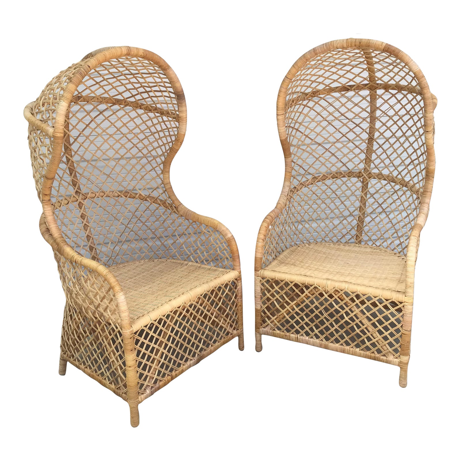 Wicker/Rattan Balloon Chairs - Set of 2 | Chairish