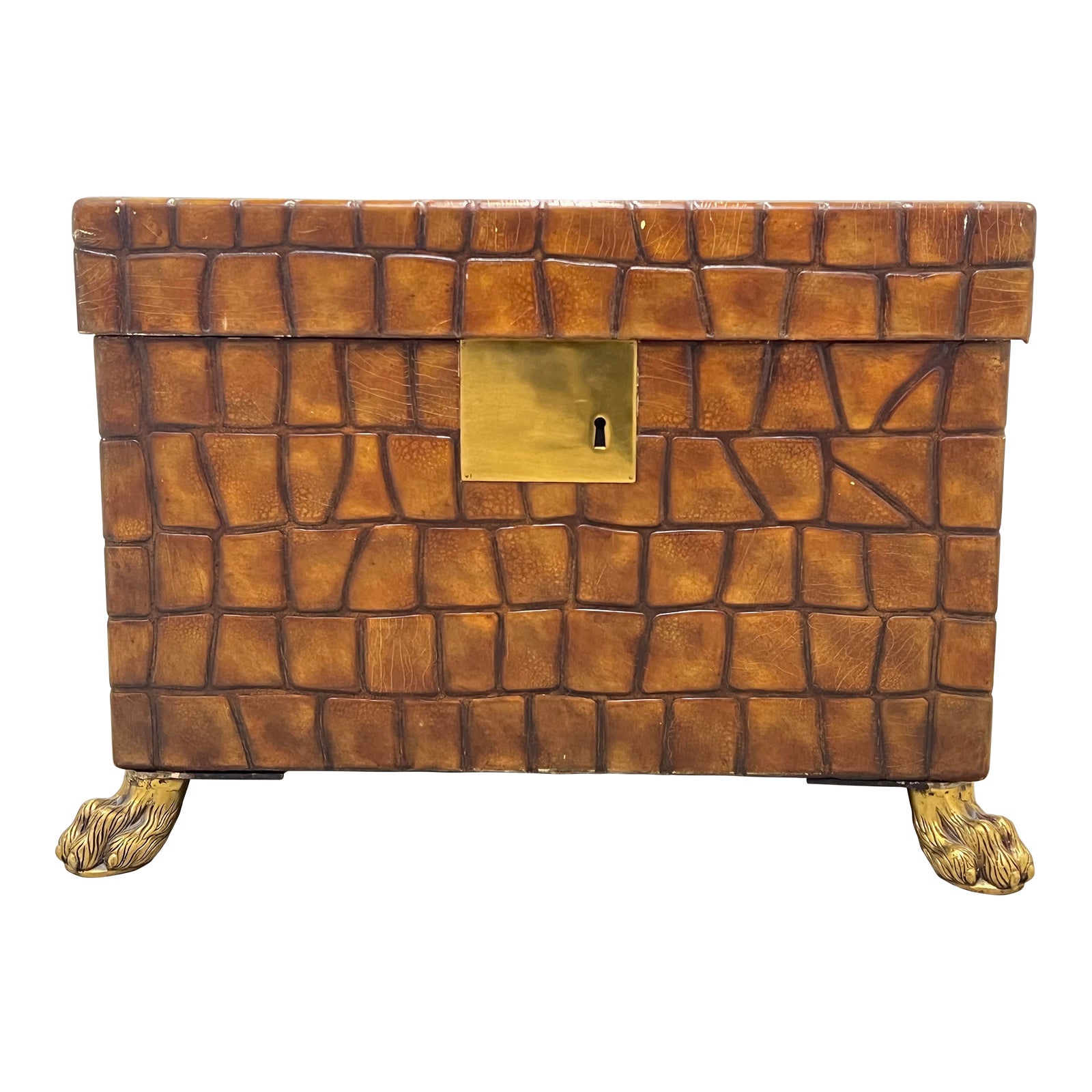 Maitland Smith Leather Claw Foot Trunk Coffee Table | Chairish