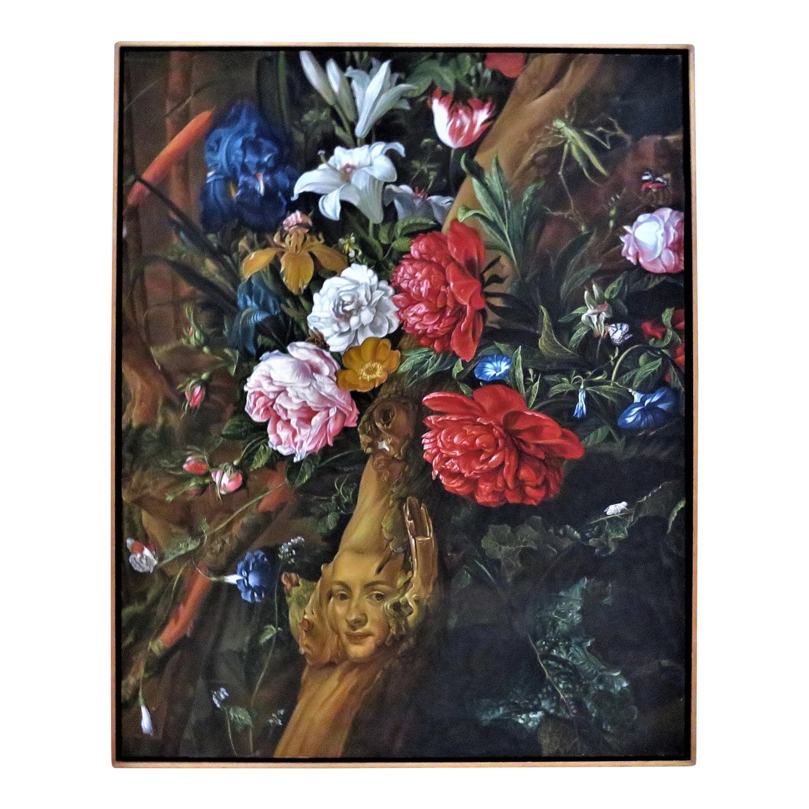 Large Naturalist Surrealist Still Life Painting of Flowers & Insects ...