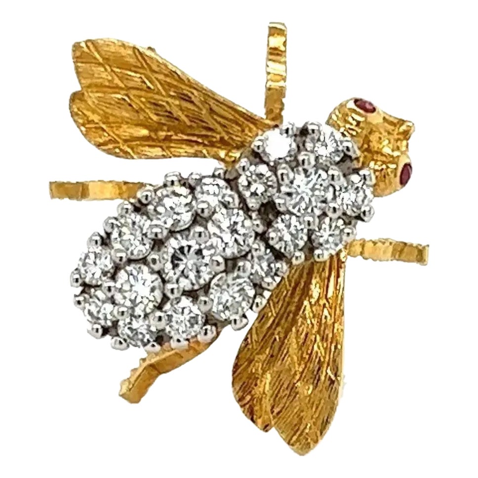 Herbert Rosenthal Diamond Ruby 18k Yellow White Gold Bee Pin Brooch ...
