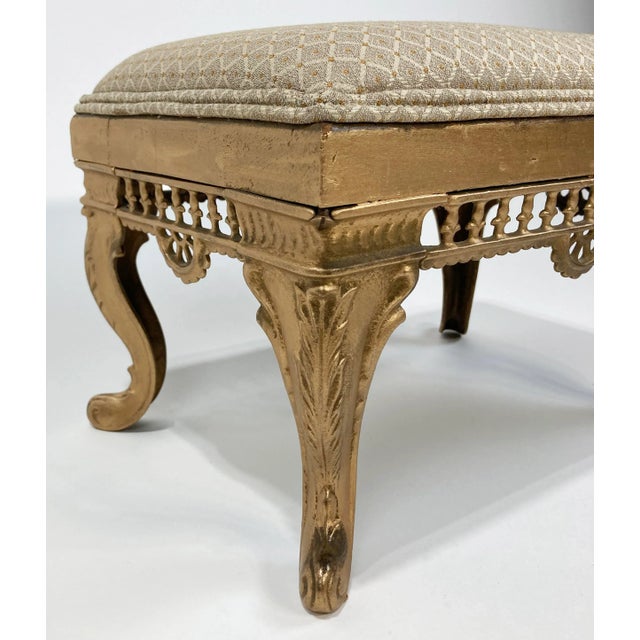Vintage Upholstered Footstool With Cast Brass Base | Chairish