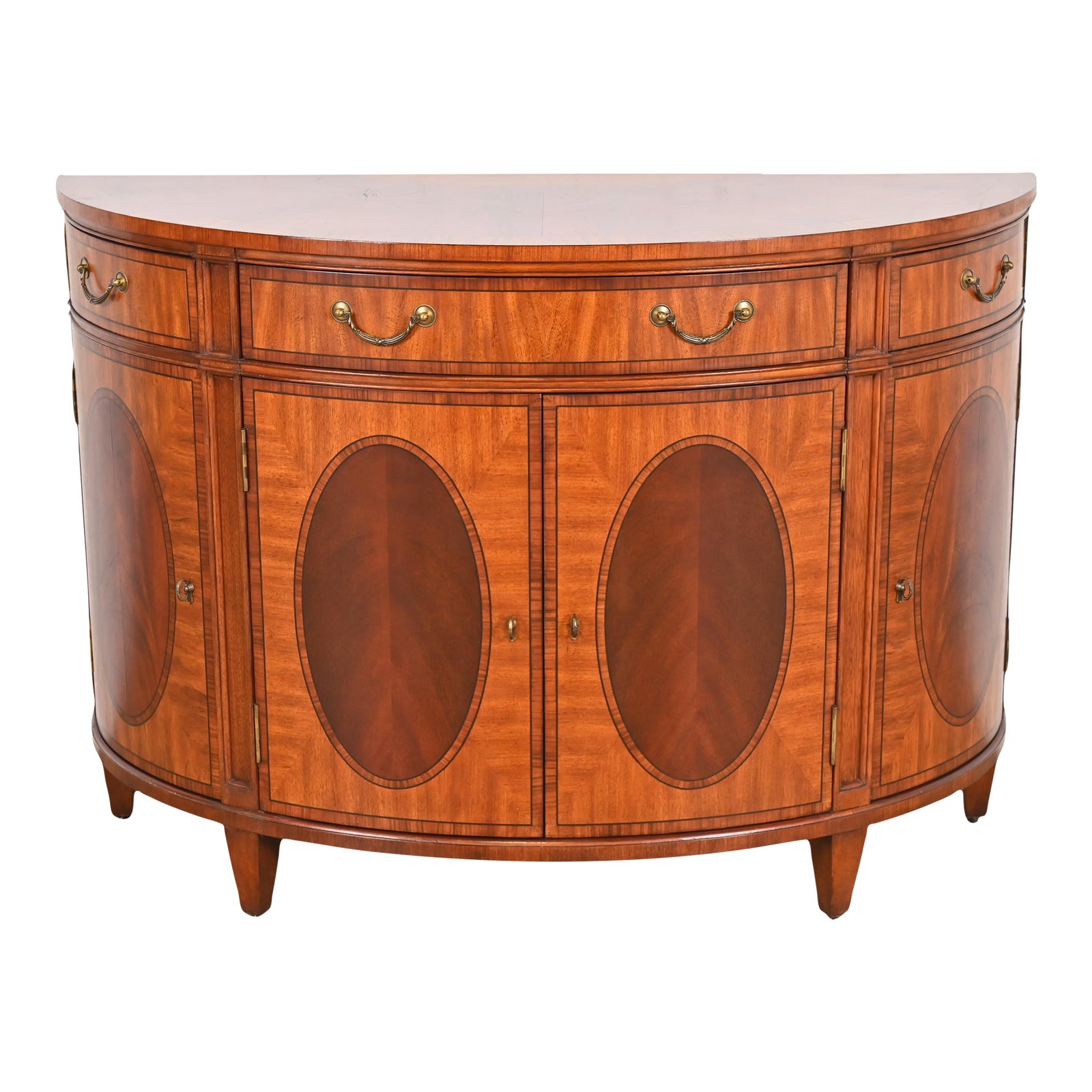 Ethan Allen Regency Inlaid Mahogany Demilune Sideboard or Bar Cabinet ...